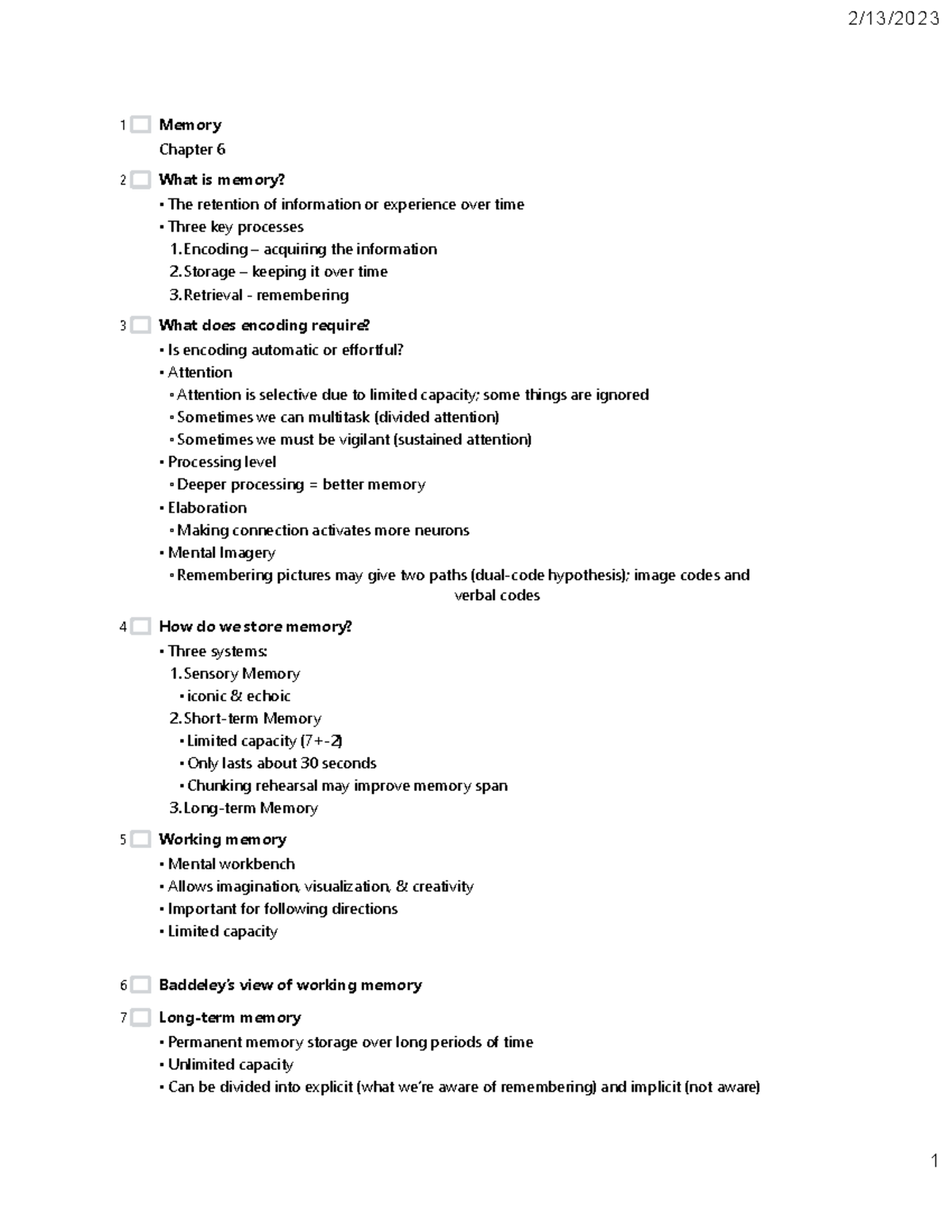Ch 6 Experience Psychology - 2/13/ 1 Memory Chapter 6 What is memory? • The retention of ...