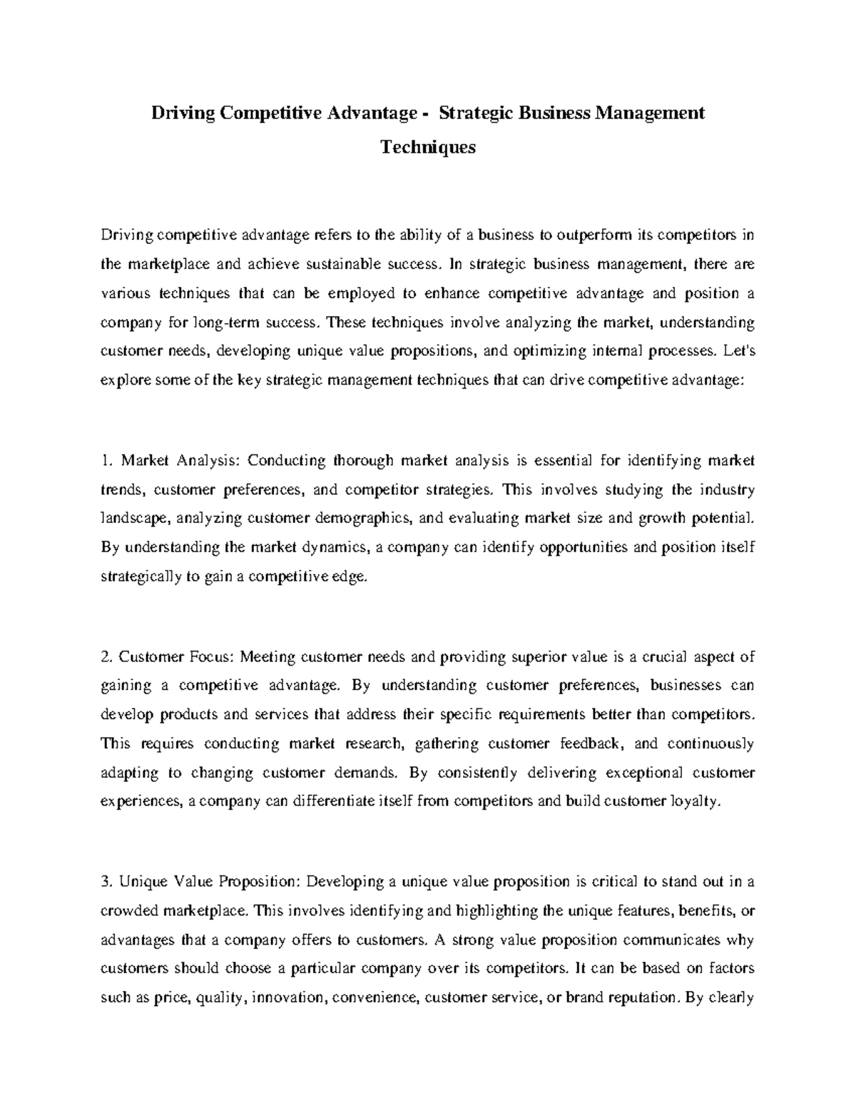 Driving Competitive Advantage - Strategic Business Management ...