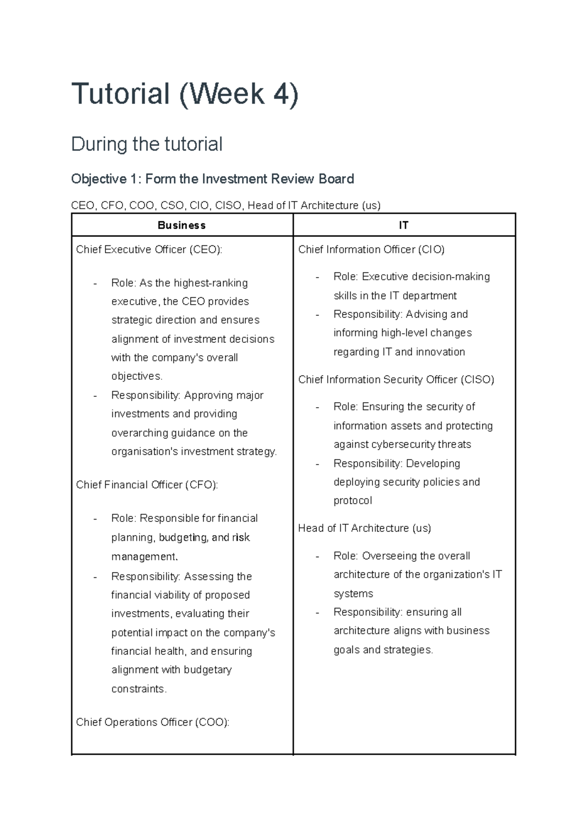 IT Operations Management Tutorial 2 - Tutorial (Week 4) During the tutorial Objective 1: Form ...