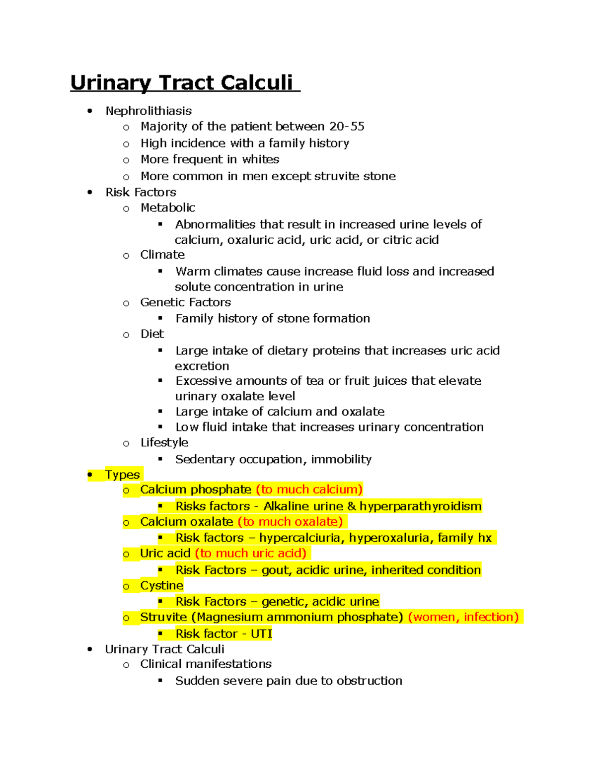 Urinary Tract Calculi - UTC - Urinary Tract Calculi Nephrolithiasis o ...