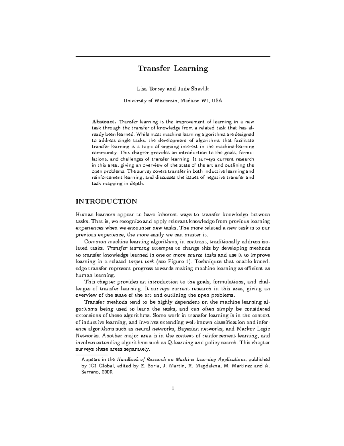 Transfer learning - Transfer Learning Lisa Torrey and Jude Shavlik ...