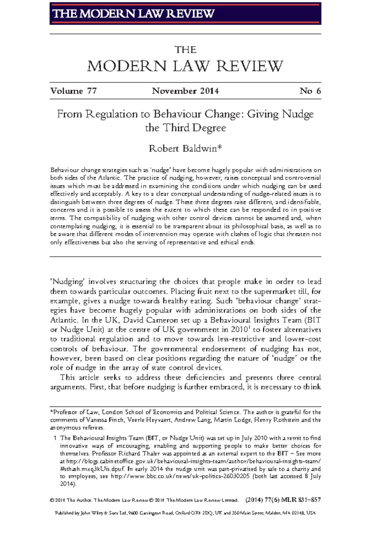 Baldwin, R - From Regulation to Behaviour Change-giving nudge the third ...