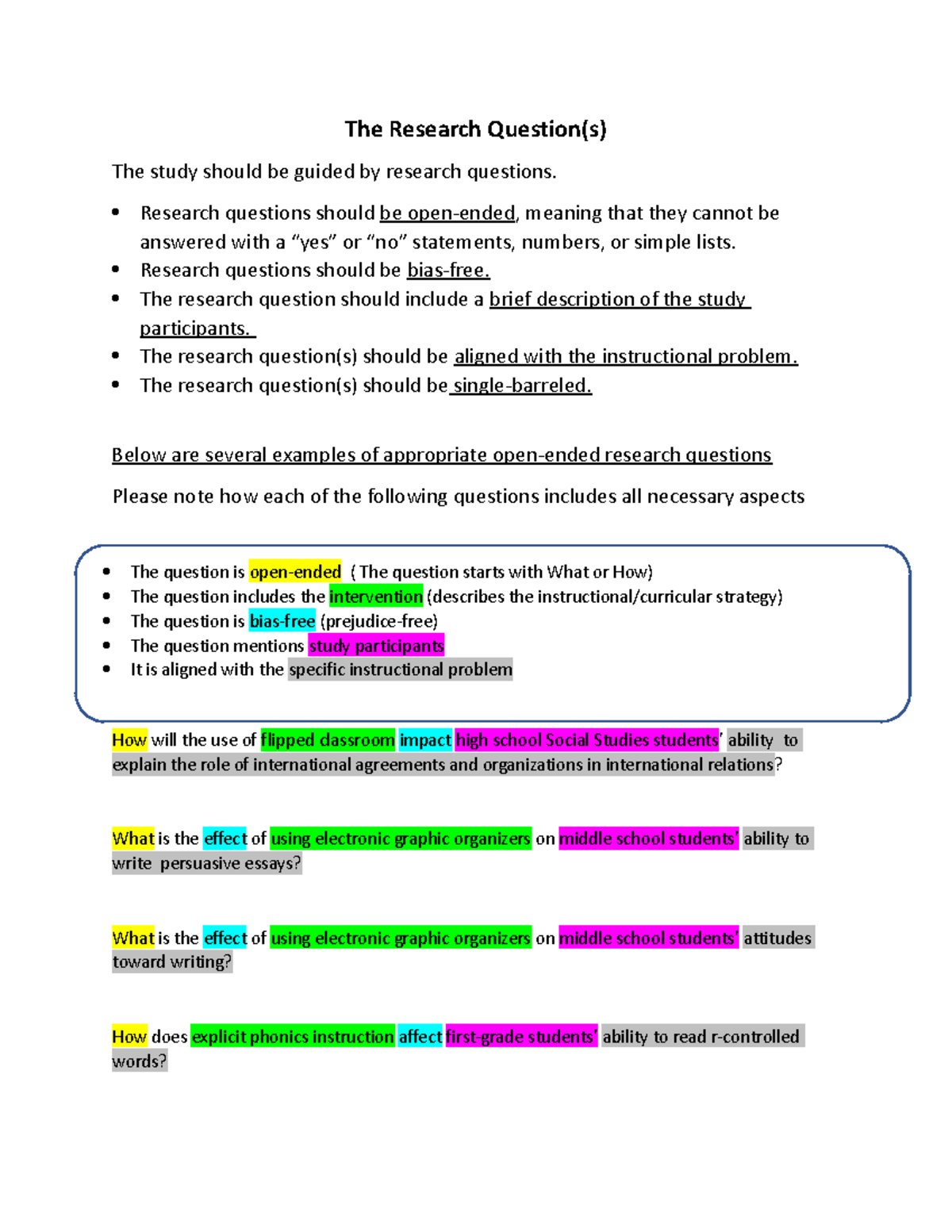 RQ Model and GO for Capstone - The Research Question(s) The study ...