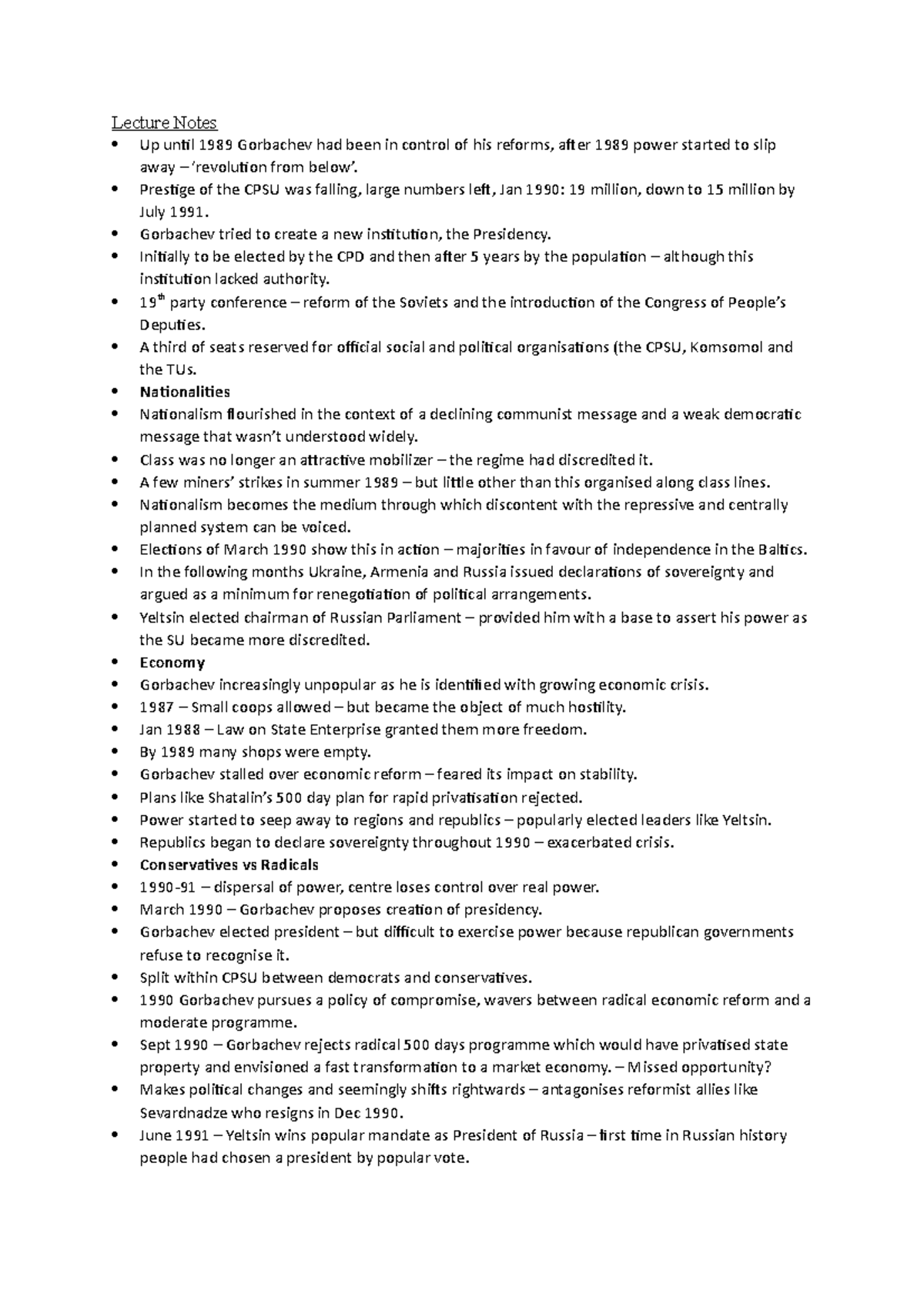 Glasy and pesy - Glasnost and Perestroika - Lecture Notes - Studocu