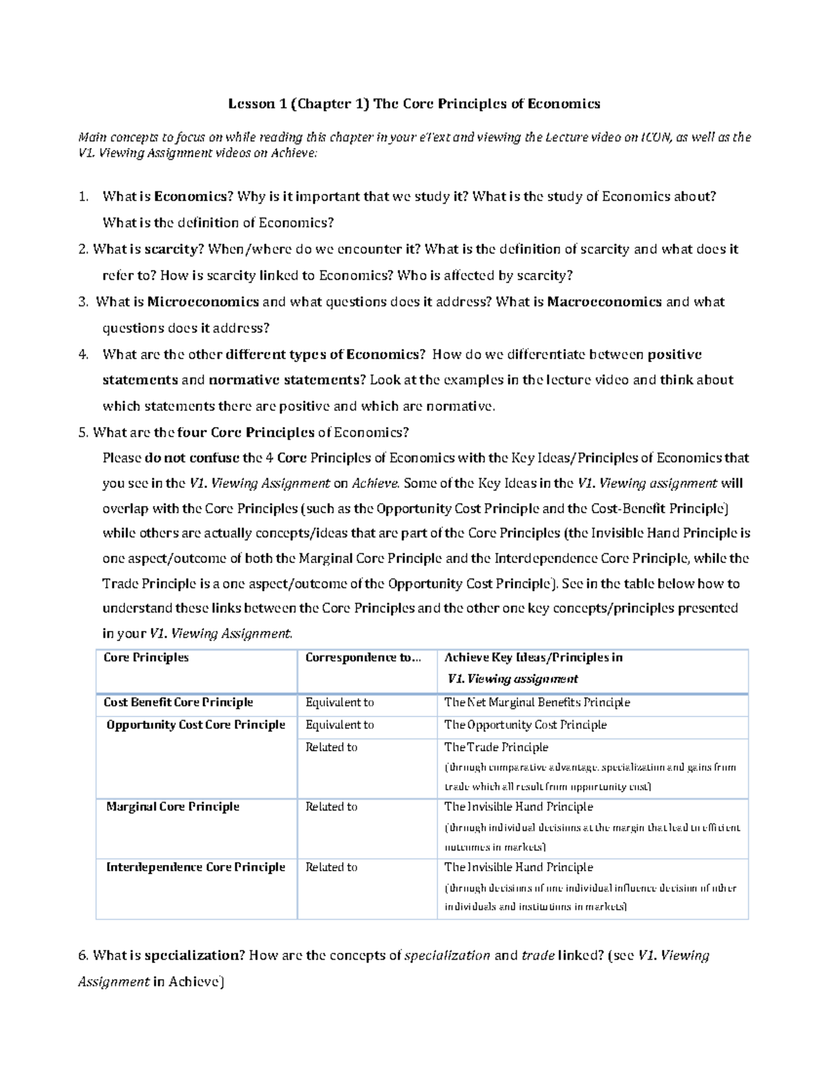 Lesson 1 Chapter 1 Study Guide 1100 - Lesson 1 (Chapter 1) The Core ...