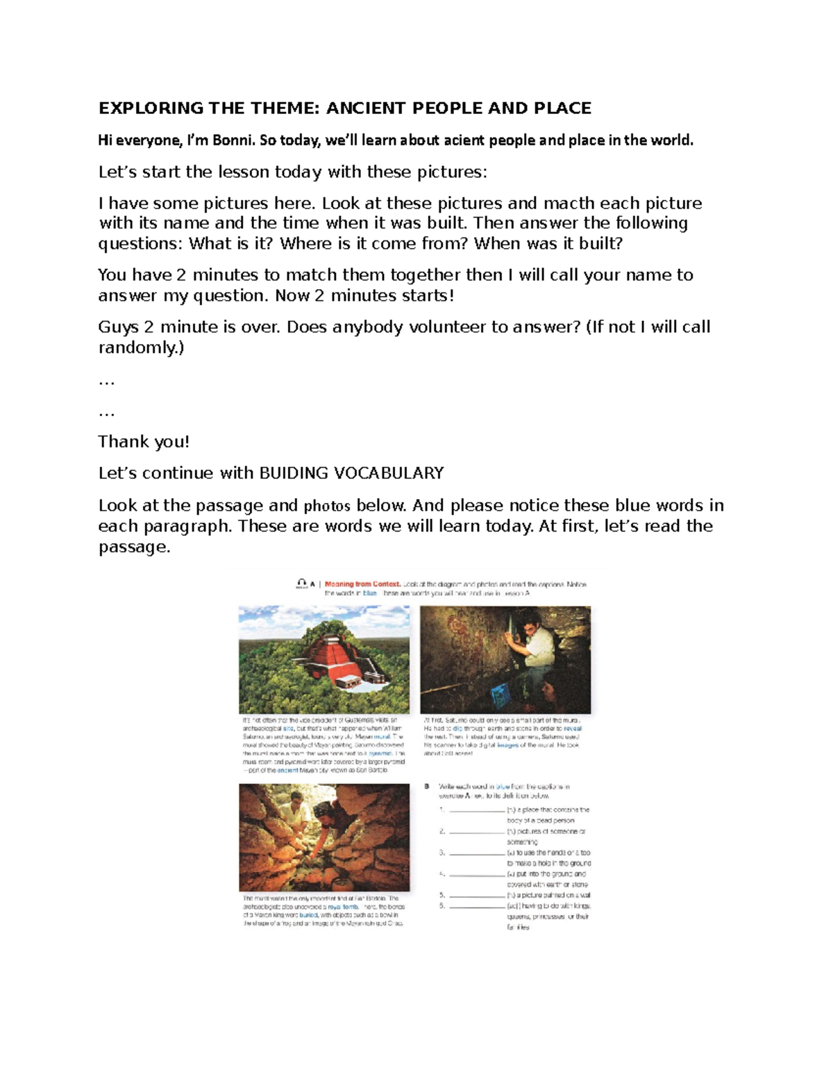 Exploring THE Theme - environment - EXPLORING THE THEME: ANCIENT PEOPLE ...