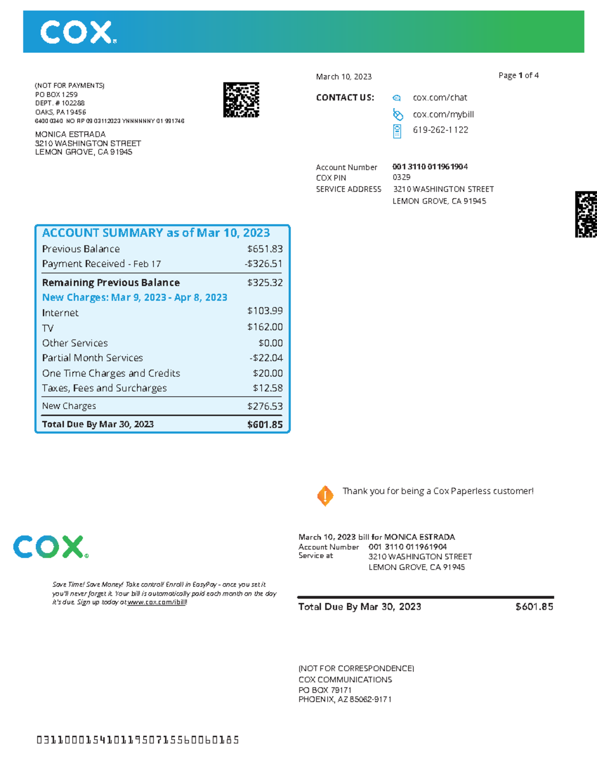 Cable Bill - Required create a bill - 03110001541011950715560060185 PO ...