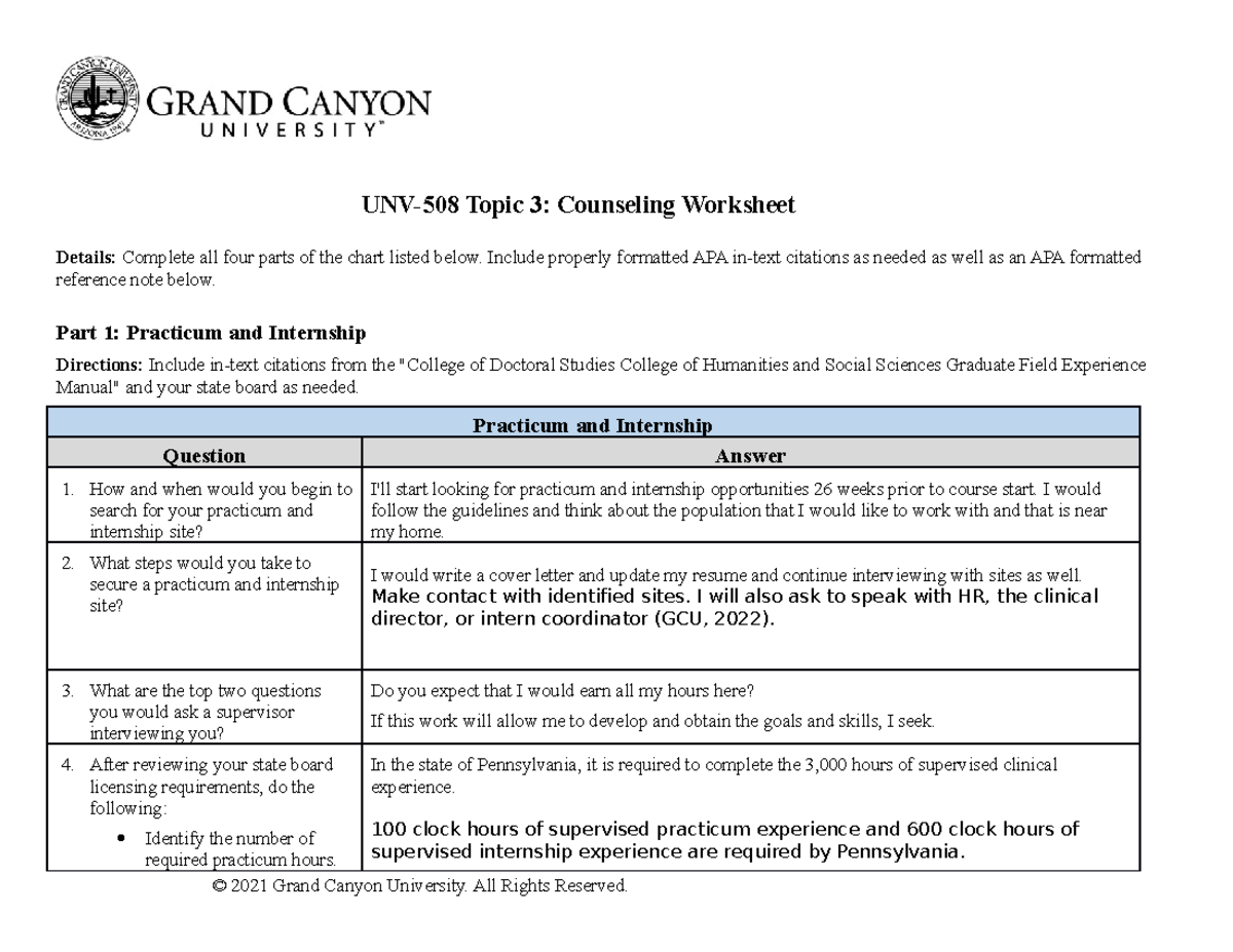 Counseling worksheet- Lexy Colon - UNV-508 Topic 3: Counseling ...