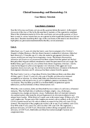 Case study cih - Clinical Immunology & Haematology 3A Case History ...