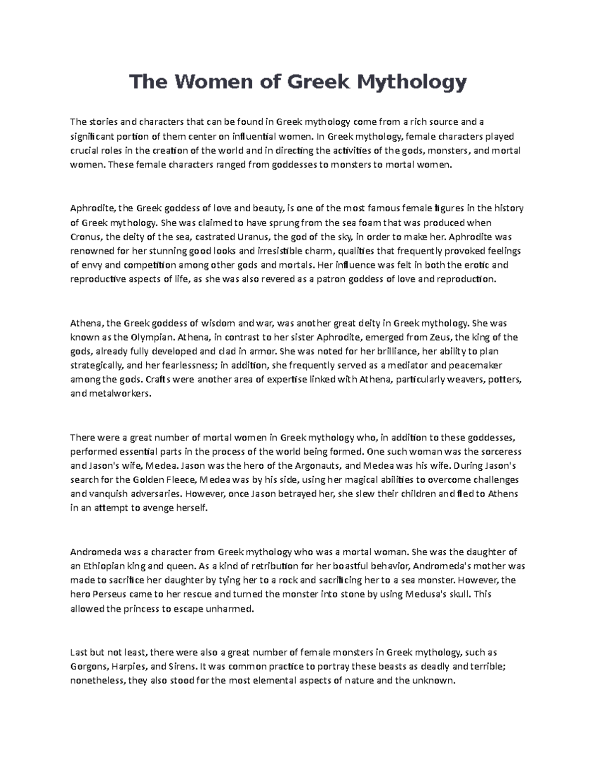 The Women of Greek Mythology - In Greek mythology, female characters ...