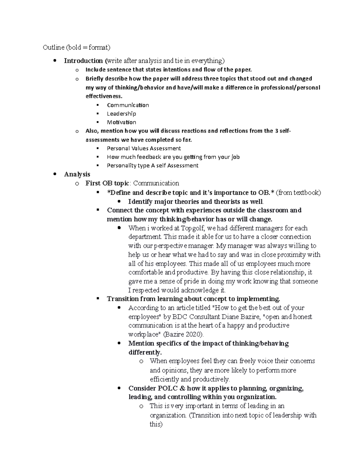 HRM Final Project Outline - Outline (bold = format) Introduction ...