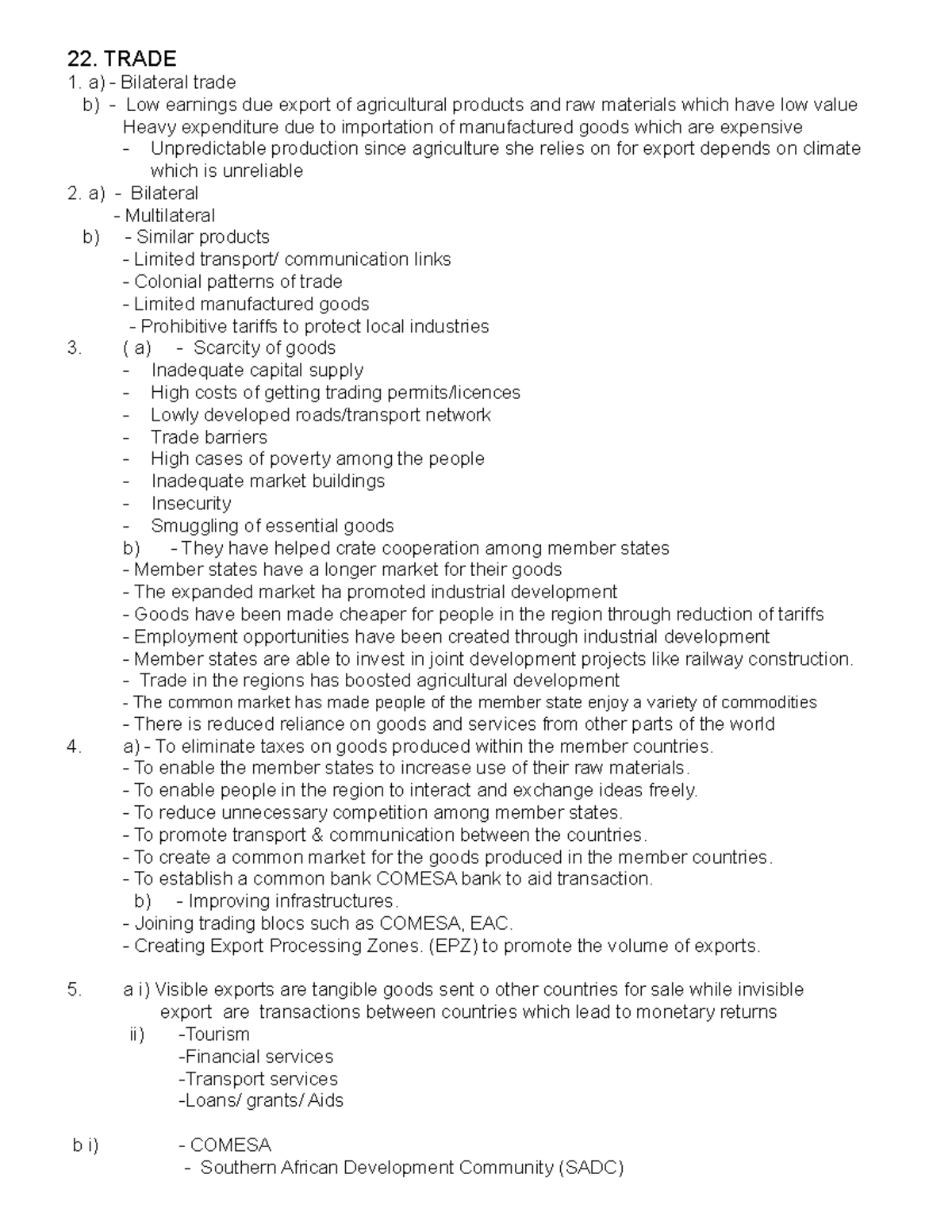 Trade ANS.doc - good - 22. TRADE a) - Bilateral trade b) - Low earnings ...