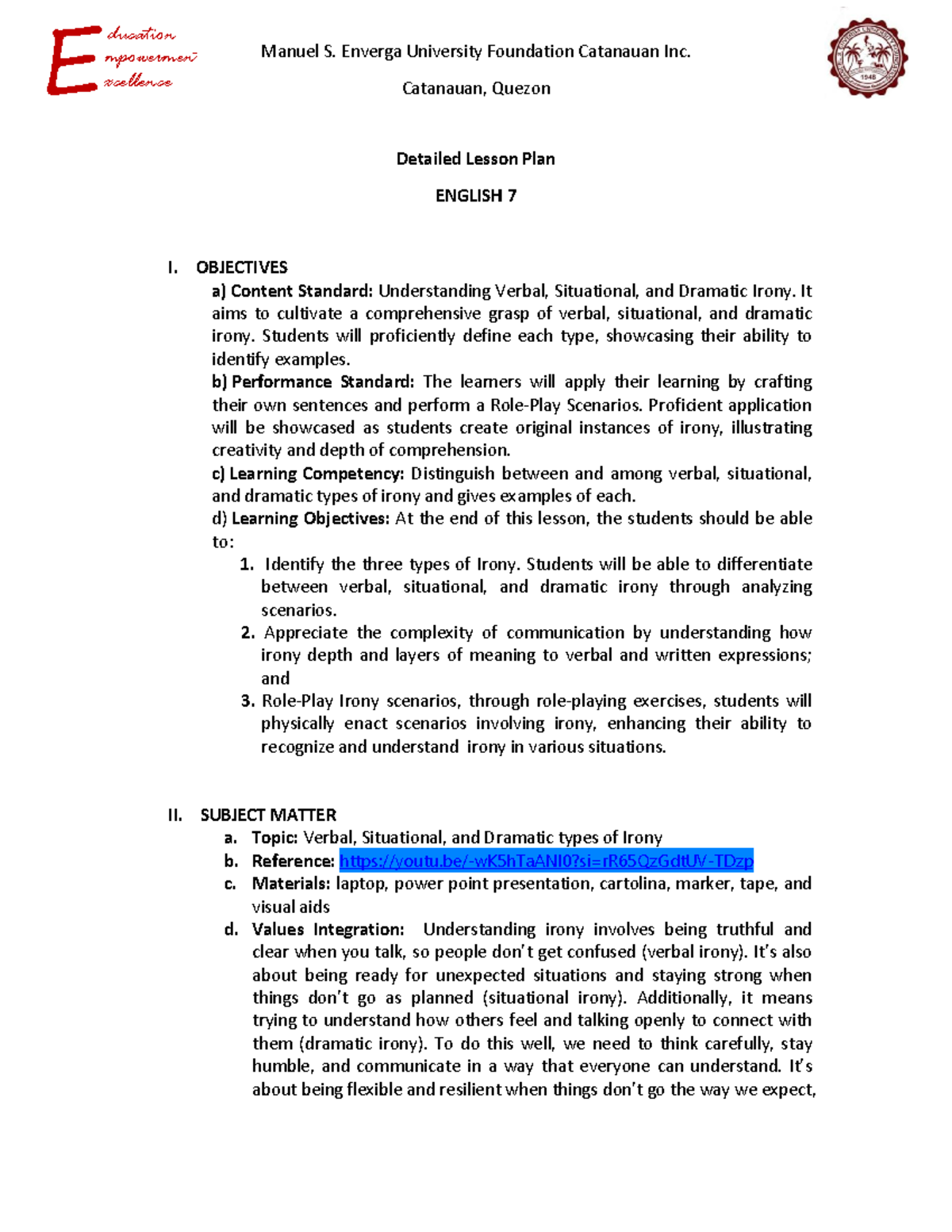 Rothann Ferrer 4AS Detailed Lesson PLAN - E mpowerment xcellence Manuel ...