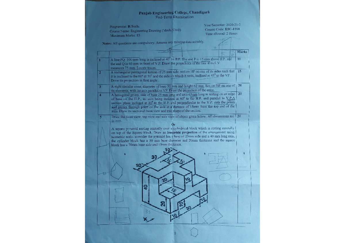 Question paper - Engineerimg drawing - Punjab Engineering College ...