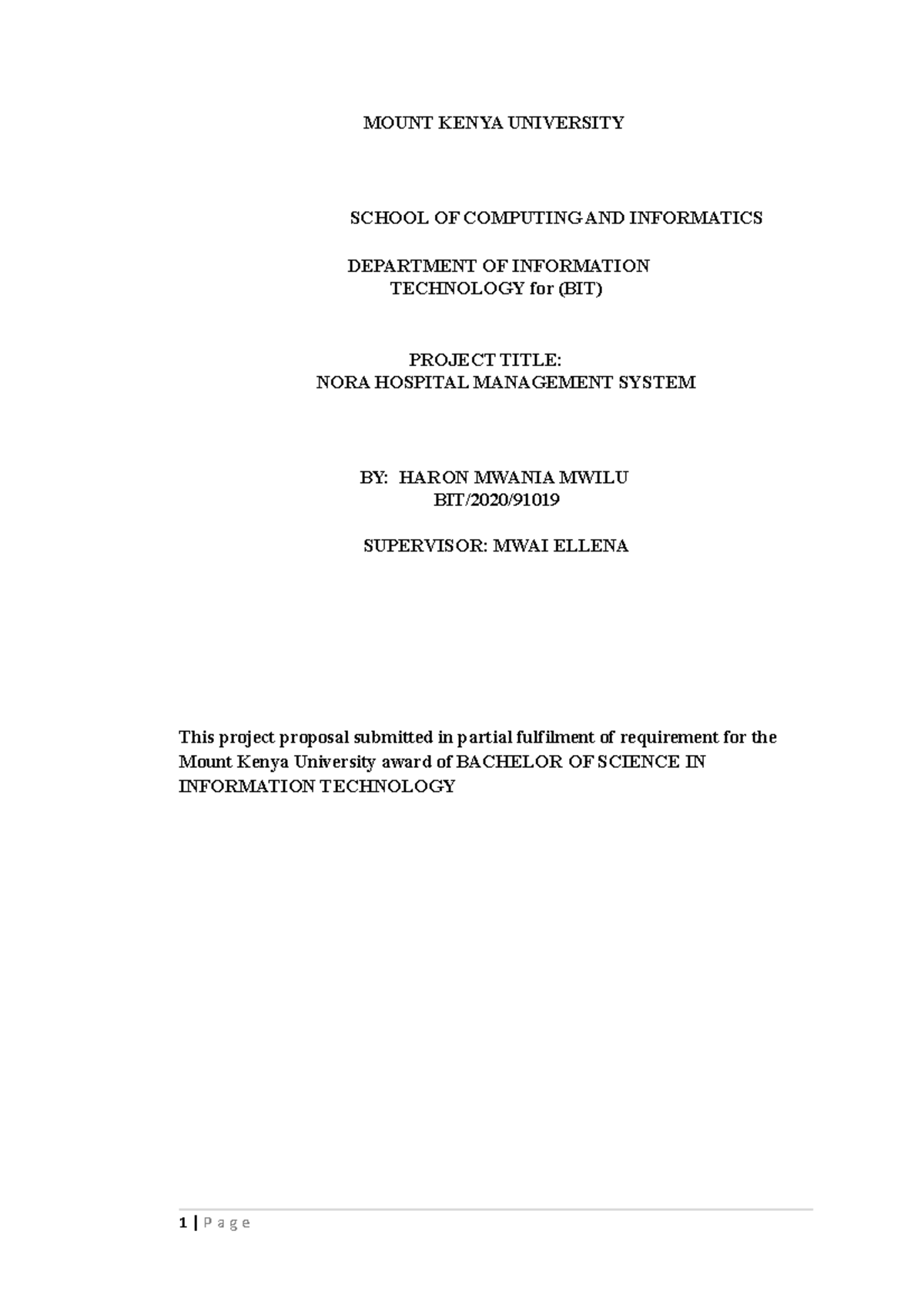 Project proposal (Autosaved) - MOUNT KENYA UNIVERSITY SCHOOL OF COMPUTING AND INFORMATICS ...