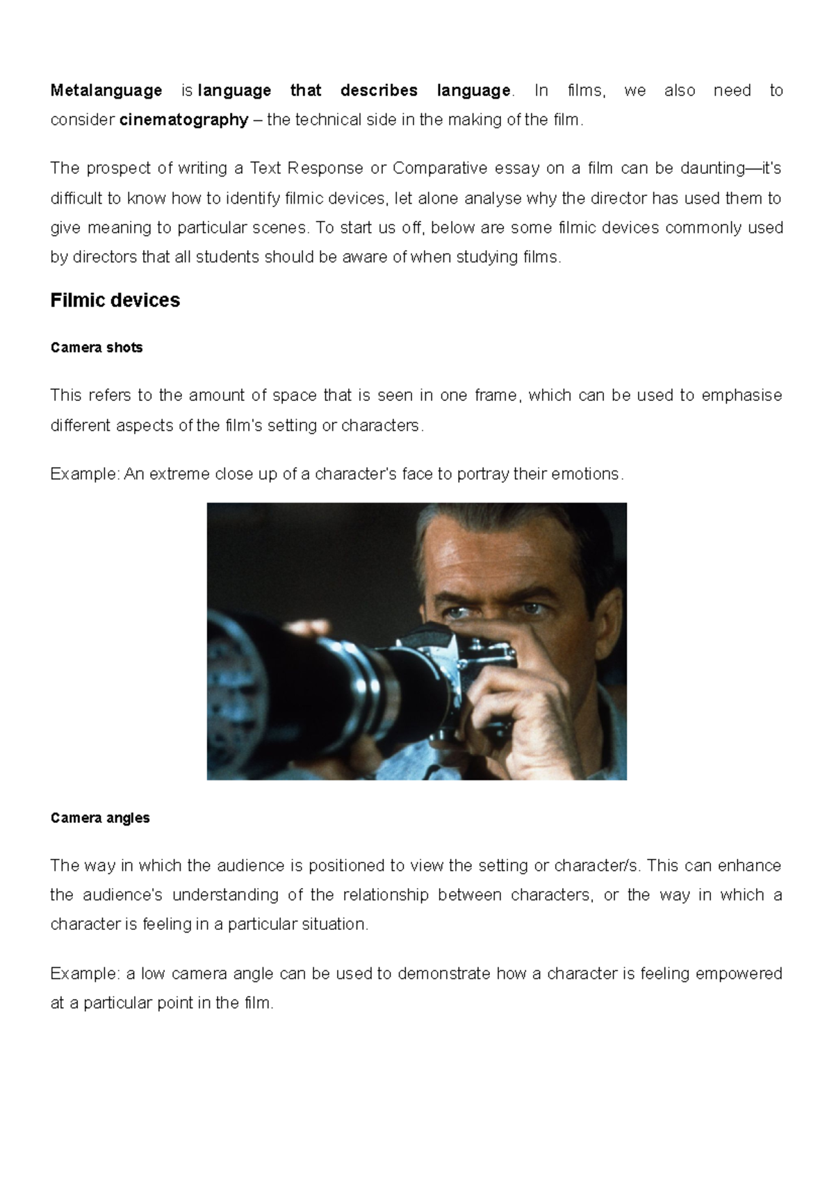 Filmic devices - Metalanguage is language that describes language. In ...