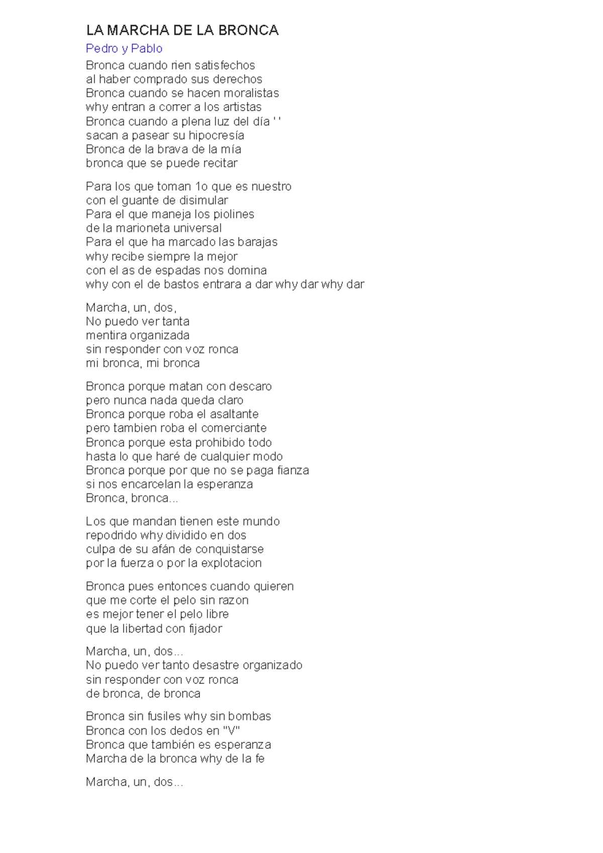 LA Marcha DE LA Bronca - LA MARCHA DE LA BRONCA Pedro y Pablo Bronca ...