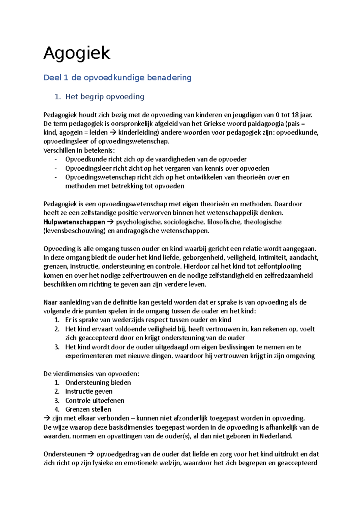 Agogiek samenvatting H1-3 - Studeersnel