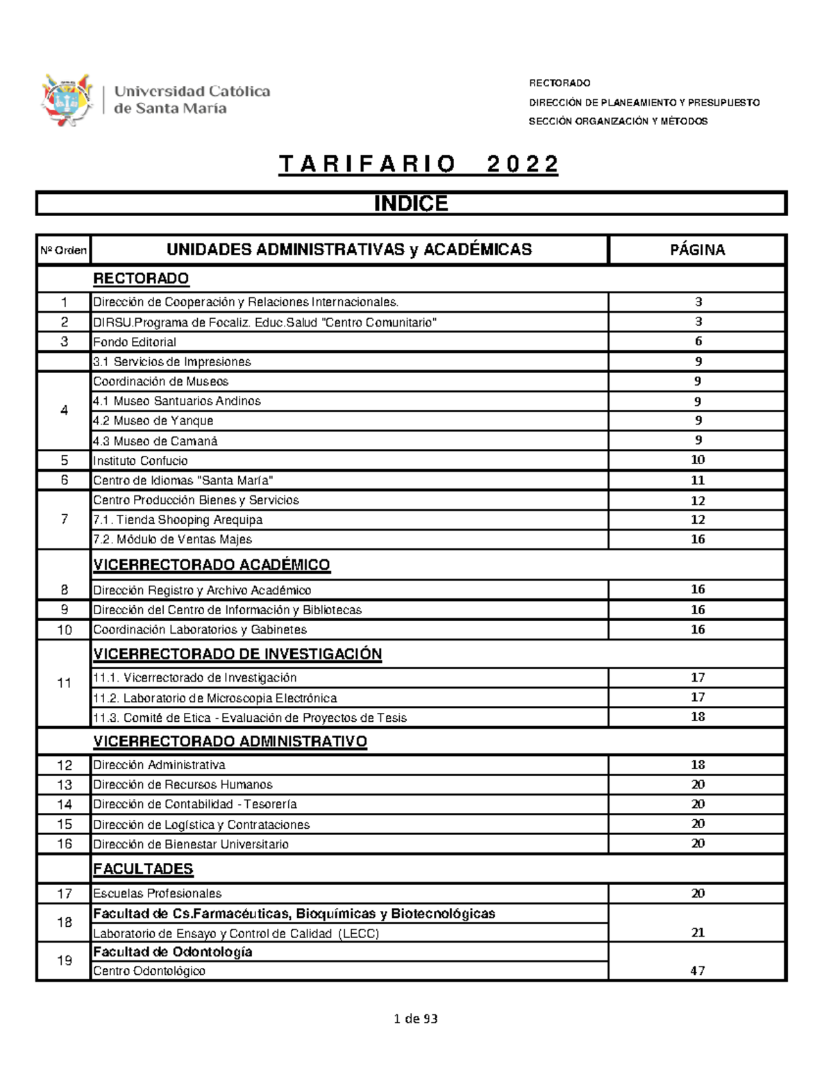 2022 tarifario - abcdefgh - RECTORADO 4200 DIRECCIÓN DE PLANEAMIENTO Y PRESUPUESTO SECCIÓN - Studocu