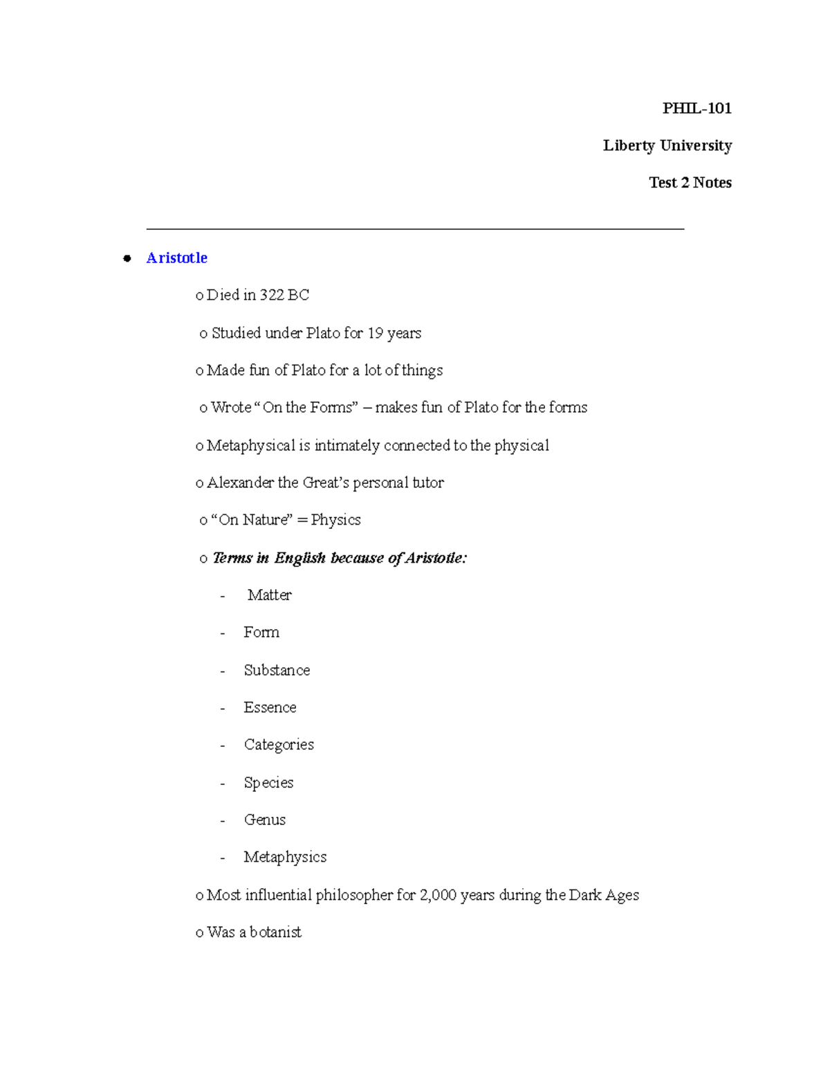 PHIL 101 Test II Notes - Test II Lecture Outline - PHIL- Liberty ...