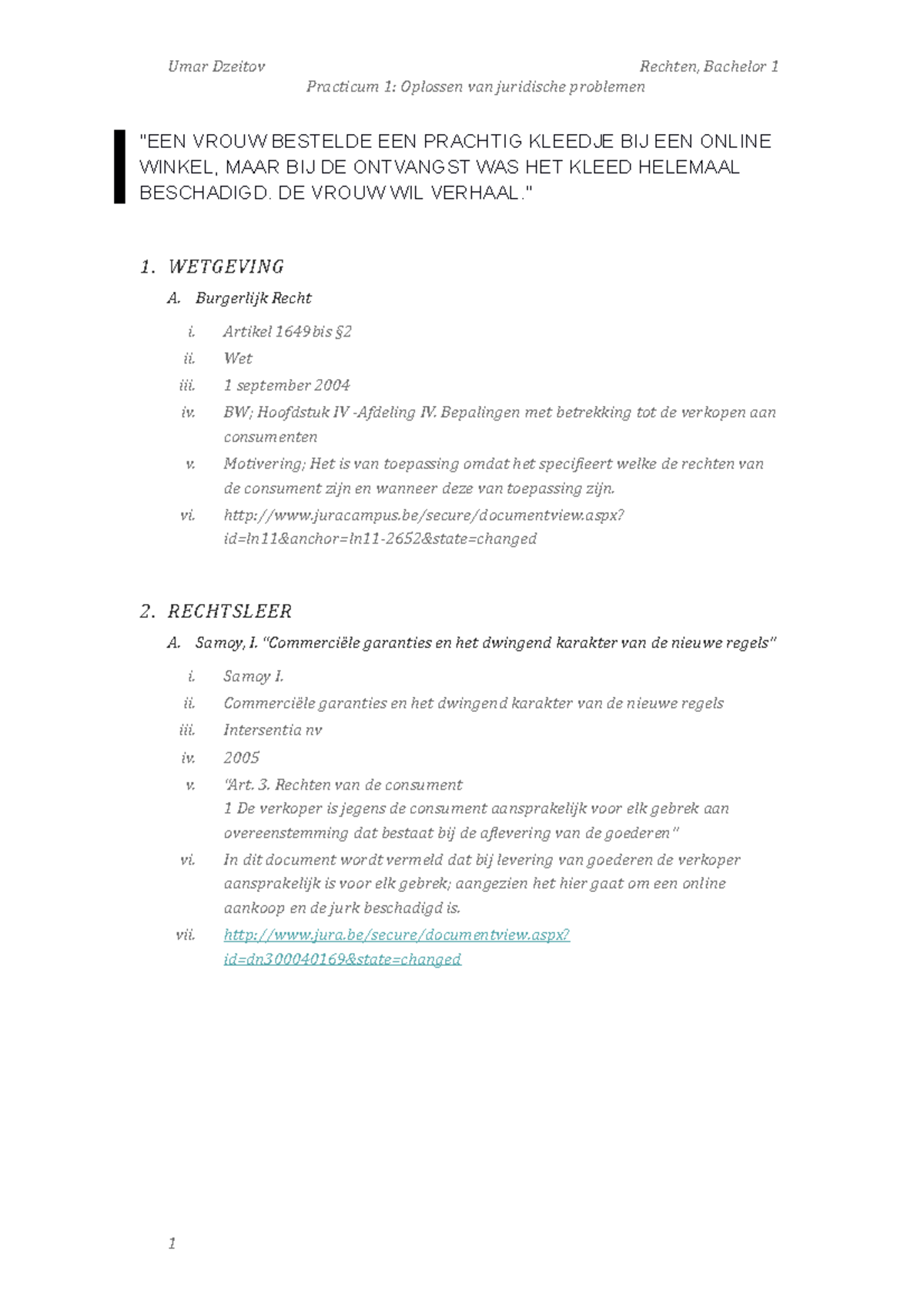 Practicum - Voorbeeld van opgave - Practicum 1: Oplossen van juridische ...