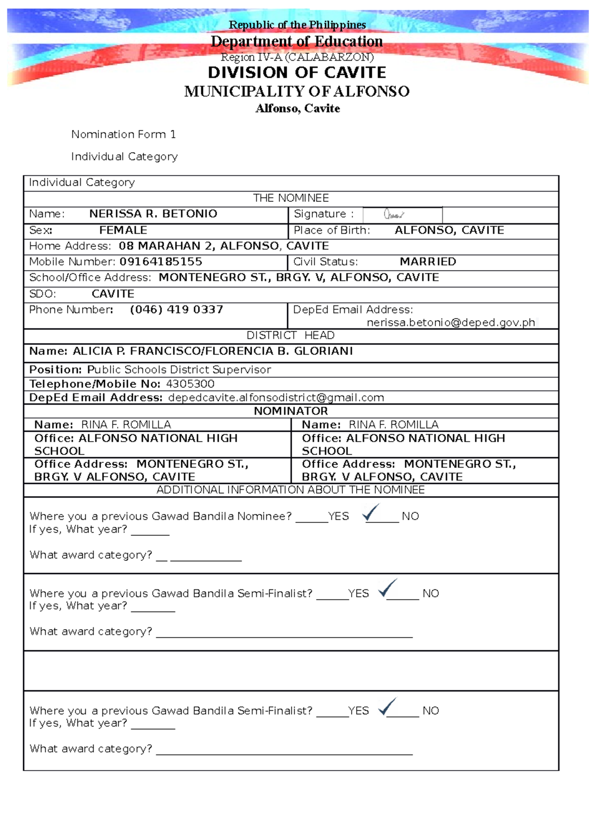 Nomination Form 1 NRB GB 2021 2 - Department of Education Region IV-A ...
