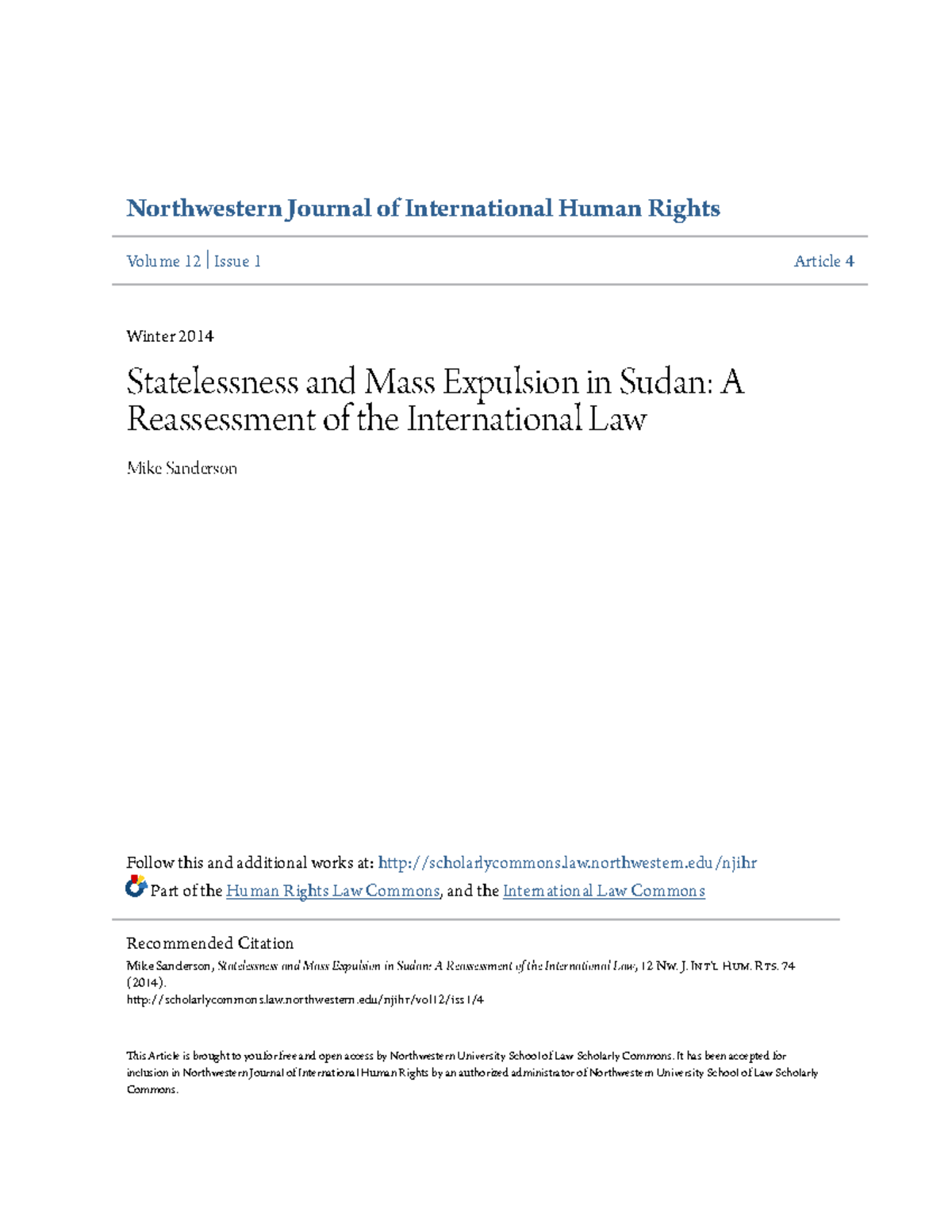 Statelessness and Mass Expulsion in Sudan - law.northwestern/njihr Part ...