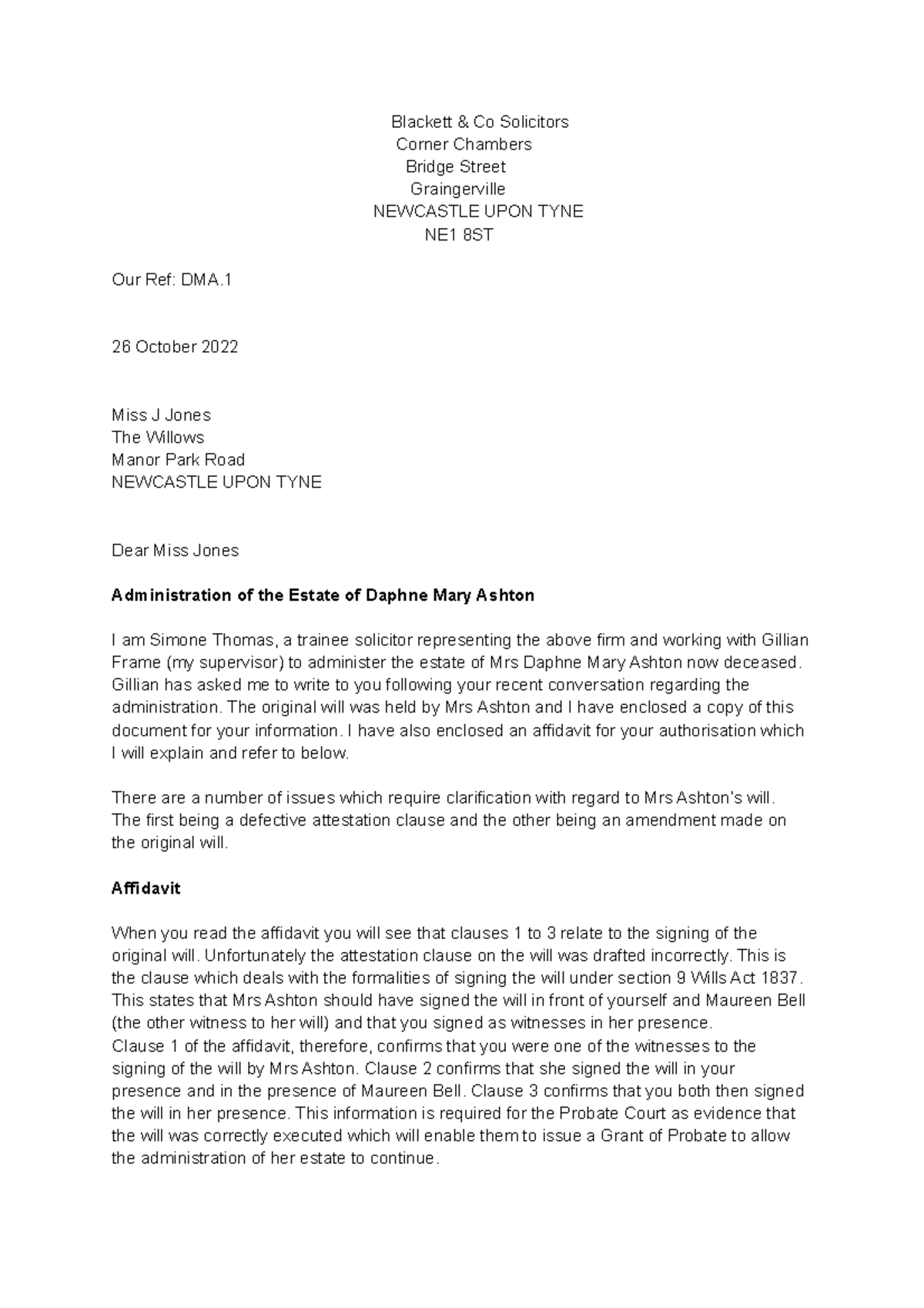 Competent letter 2 - Blackett & Co Solicitors Corner Chambers Bridge ...