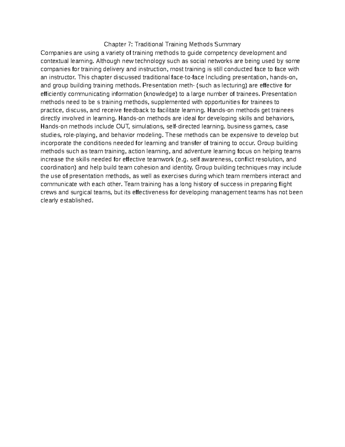 Chapter 7 Traditional Training Methods Summary - Chapter 7: Traditional ...