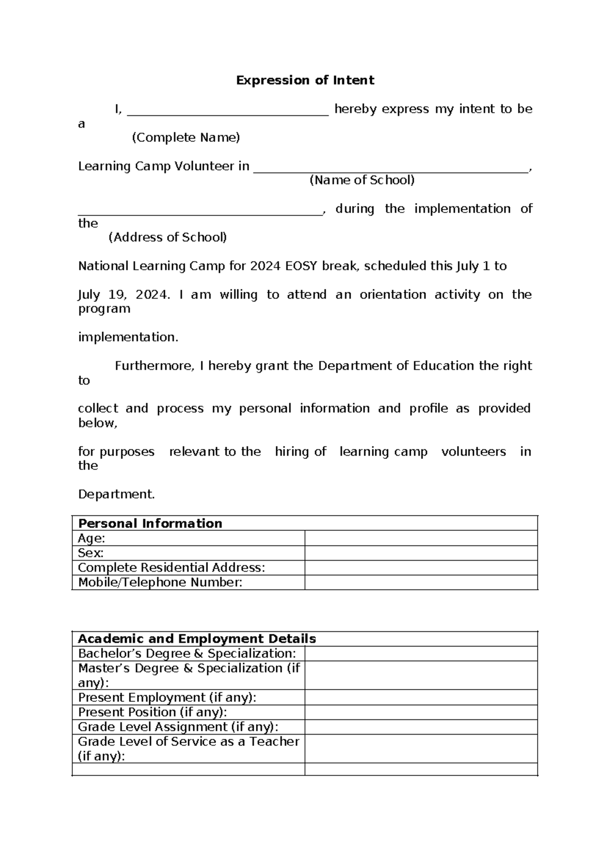 Letter-of-Intent - for reference - Expression of Intent I