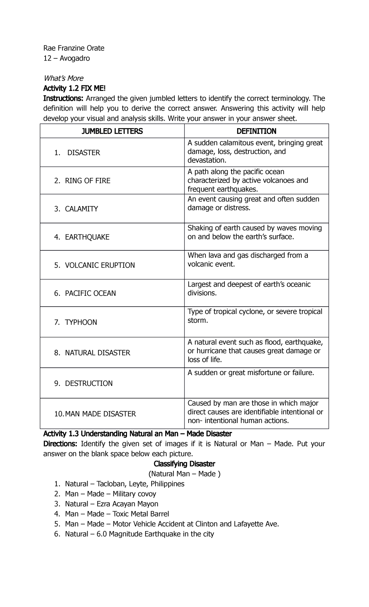 DRRR Activities 2 - SENIOR HIGH NOTES - Rae Franzine Orate 12 ...