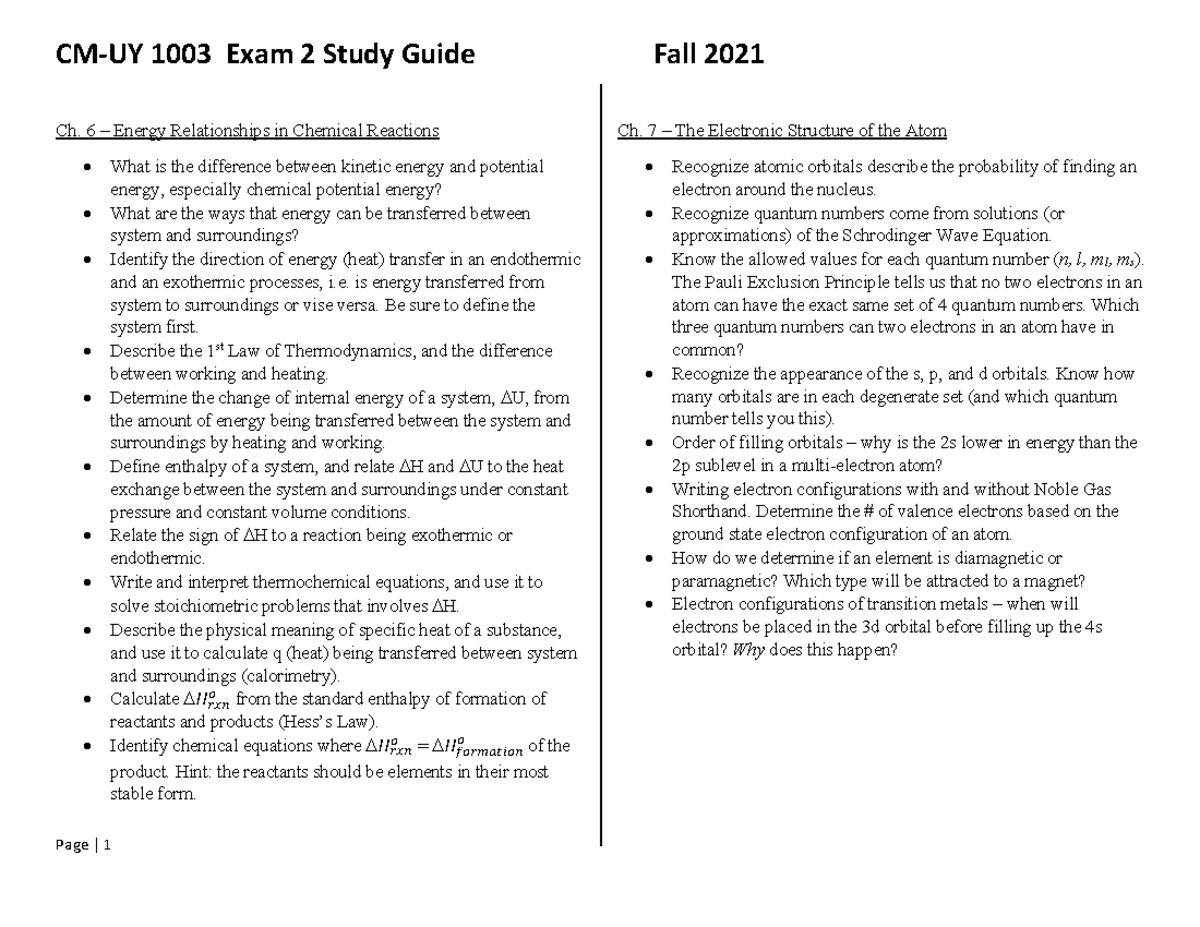 CM1003 Exam 2 Study Guide - CM-UY 1003 Exam 2 Study Guide Fall 20 21 ...