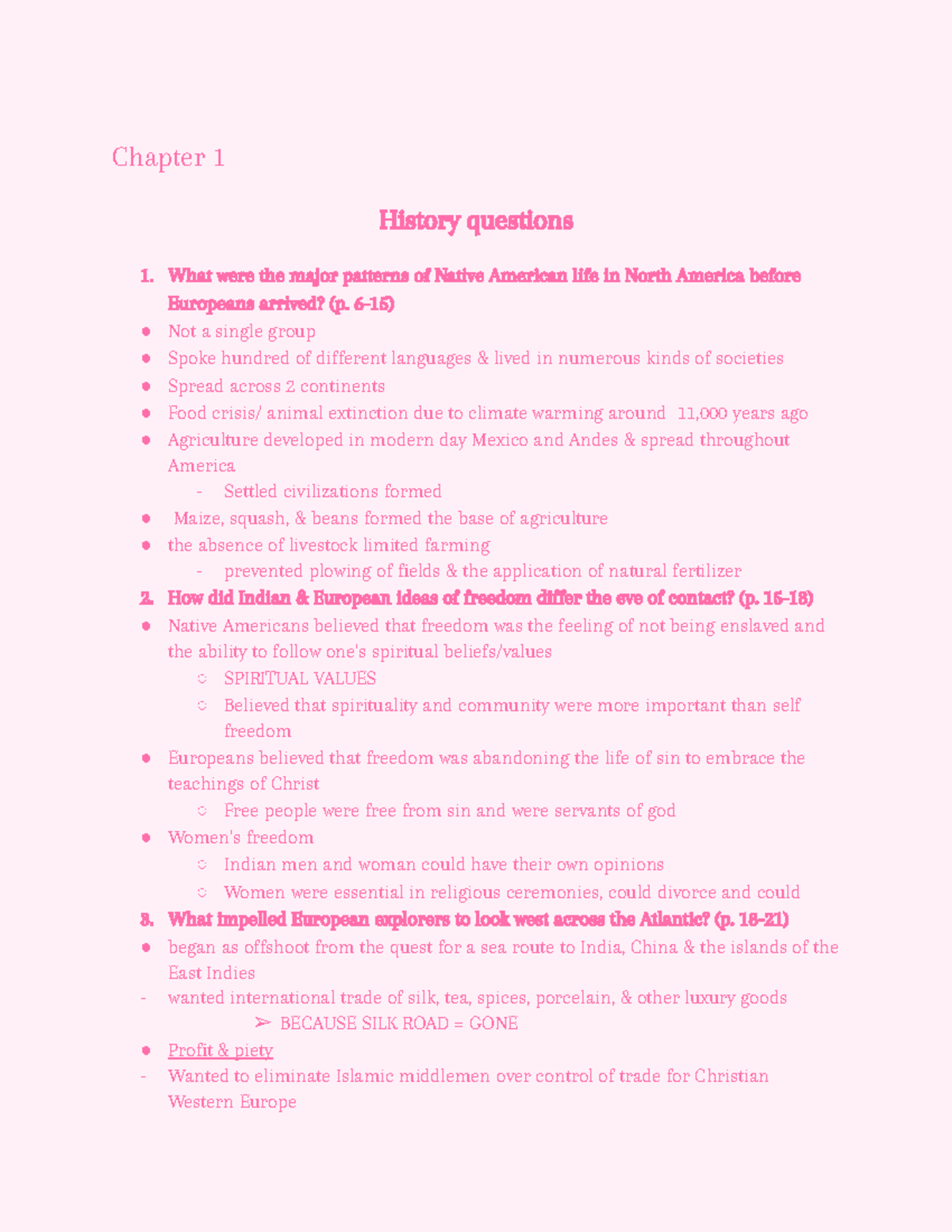 Apush Questions and Notes - Chapter 1 History questions What were the ...