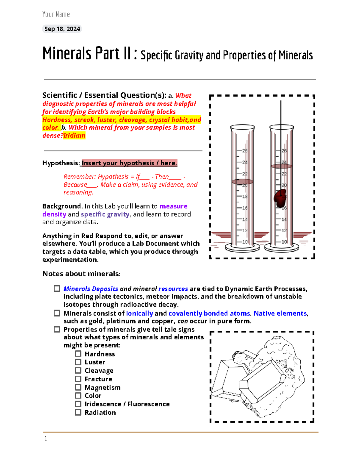 Edited - Mineral Lab II Sampling and Identification - Your Name Sep 18 ...