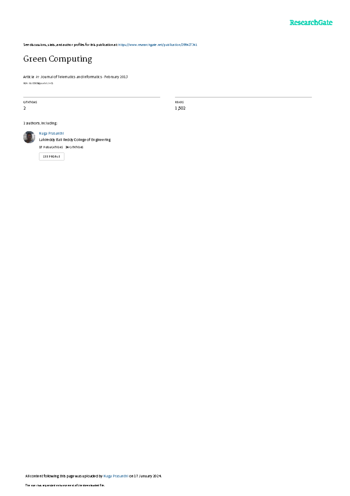 Green Computing - See discussions, stats, and author profiles for this ...