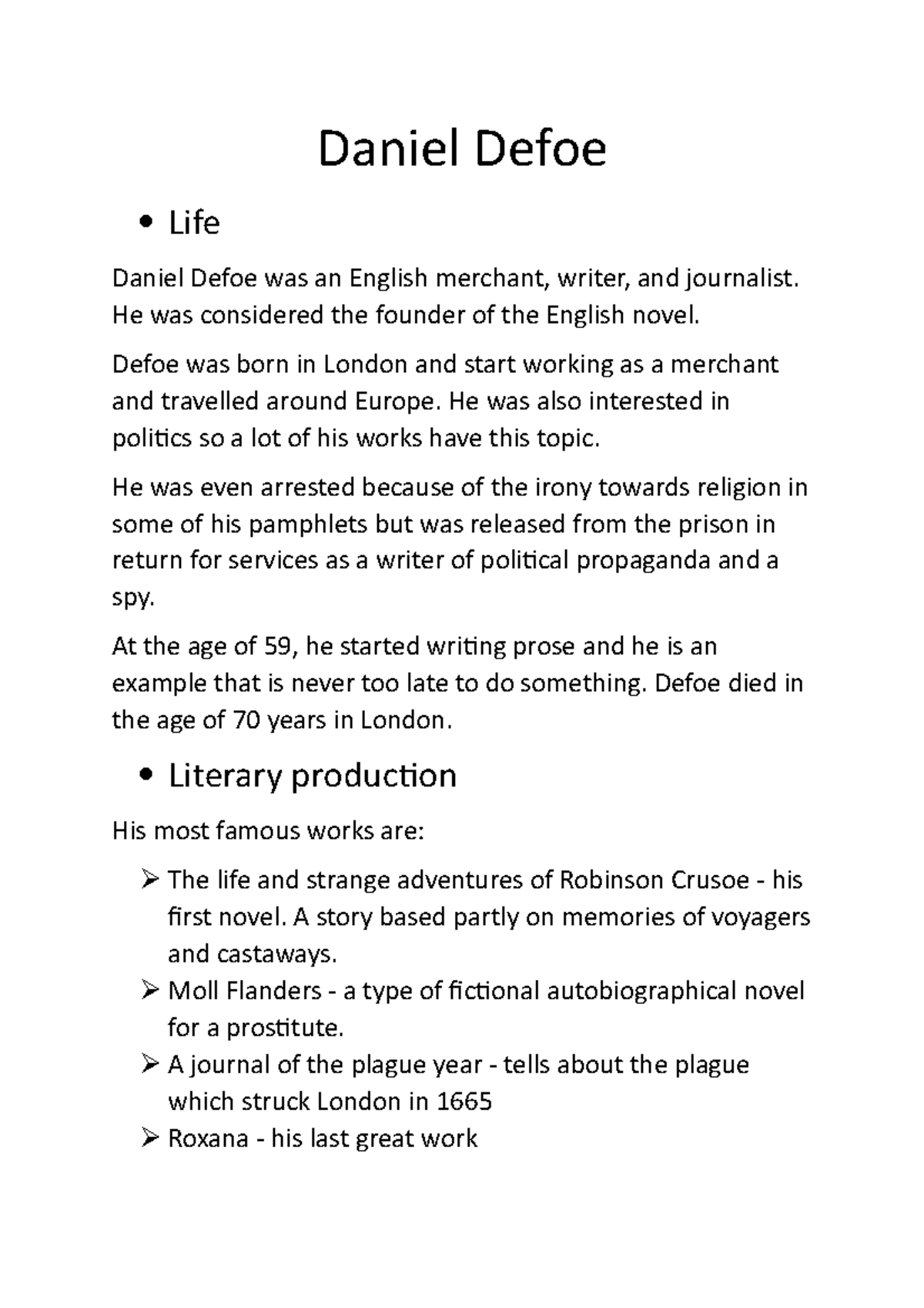 Daniel Defoe - Riassunto e appunti sull'autore - Daniel Defoe Life Daniel Defoe was an English ...