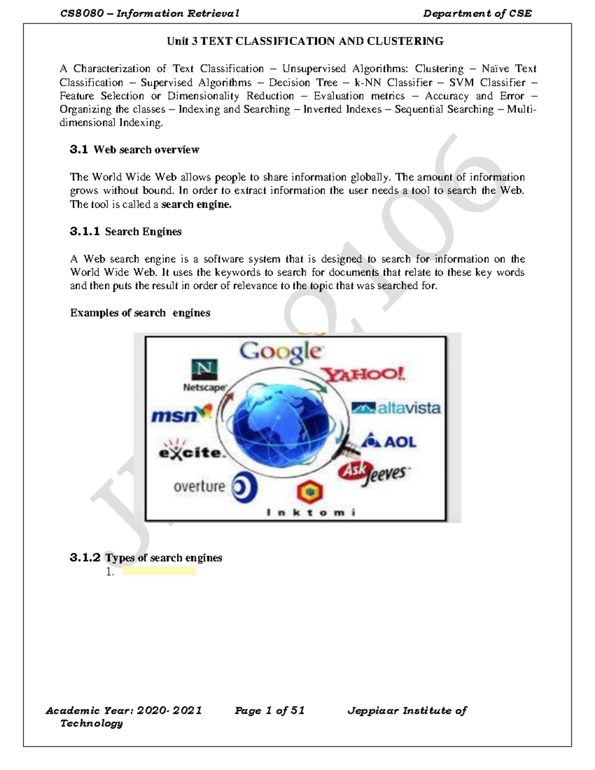 Irt- unit 3 - asd - Academic Year: 2020- 2021 Page 1 of 51 Jeppiaar Institute of Technology Unit ...