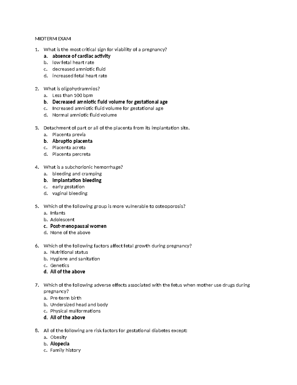 Midterm EXAM - OB/LR/DR RLE exam - MIDTERM EXAM What is the most ...