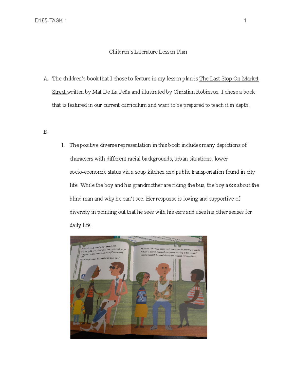 D165- TASK 1 Revised - Task 1 - Children’s Literature Lesson Plan A ...