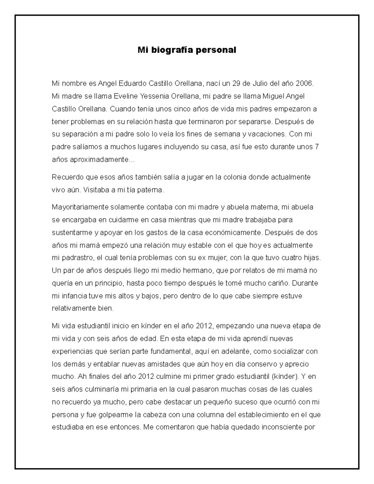 Mi biografía personal angel - Mi biografía personal Mi nombre es Angel ...