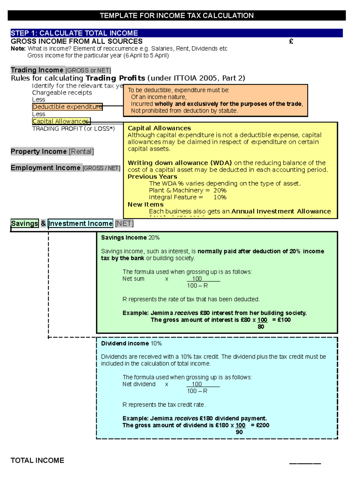 Template FOR Income TAX Calculation - TEMPLATE FOR INCOME TAX ...