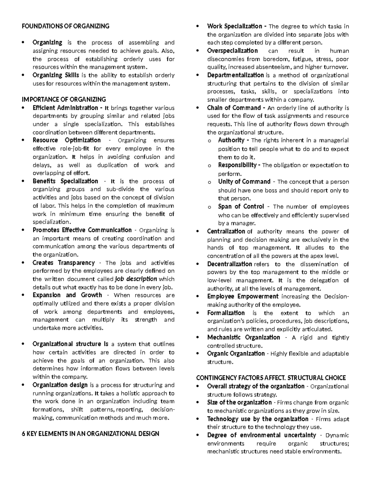 IE Midterm Reviewer - FOUNDATIONS OF ORGANIZING Organizing is the ...