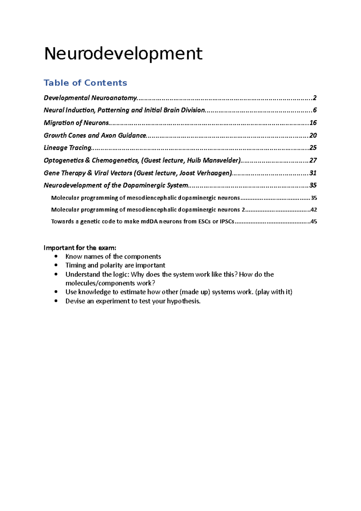 Neurodevelopment summary - Neurodevelopment Table of Contents ...