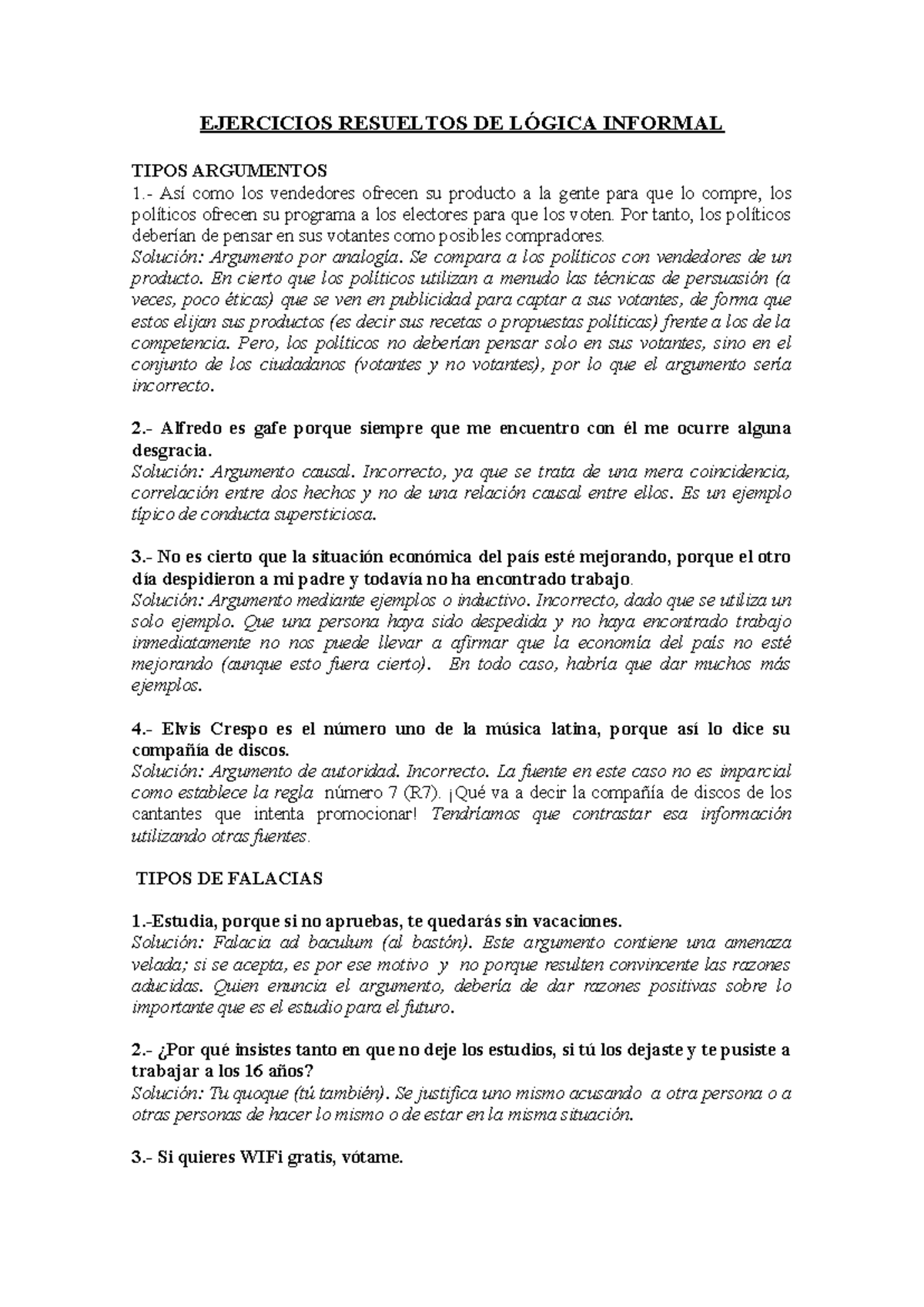 Ejercicios resueltos de lc3b3gica informal - EJERCICIOS RESUELTOS DE ...