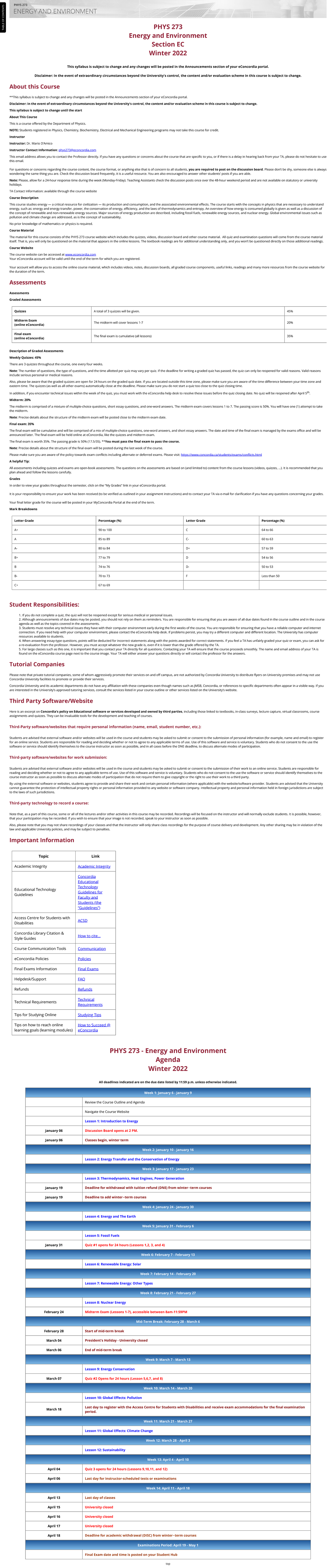 E Concordia - Energy and Environment - Course Outline - PHYS 273 Energy ...