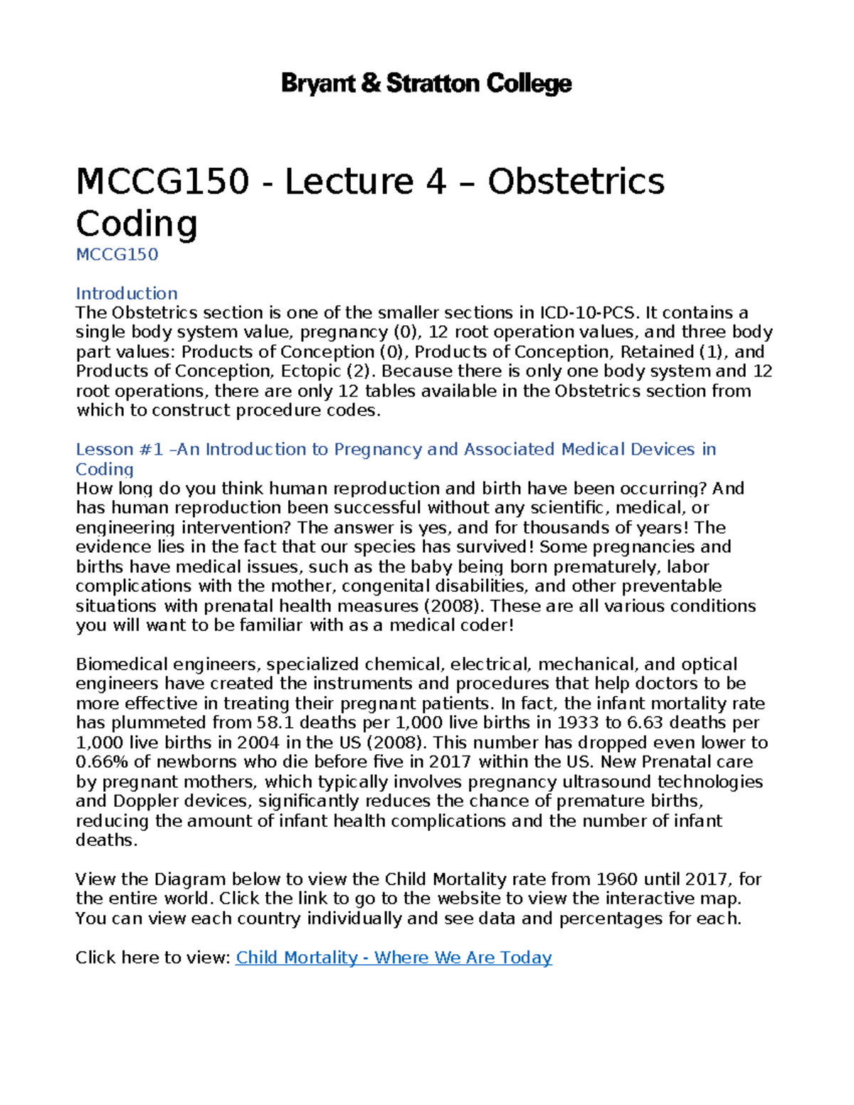 MCCG150 - Lecture 4 - Obstetrics Coding - MCCG150 - Lecture 4 – Obstetrics Coding MCCG ...