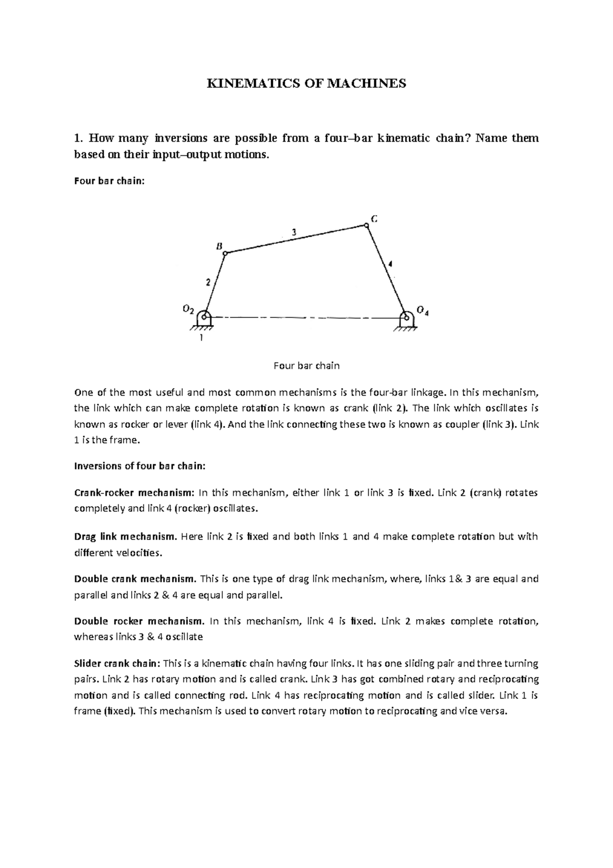 Kinematics OF Machines - KINEMATICS OF MACHINES 1. How many inversions ...