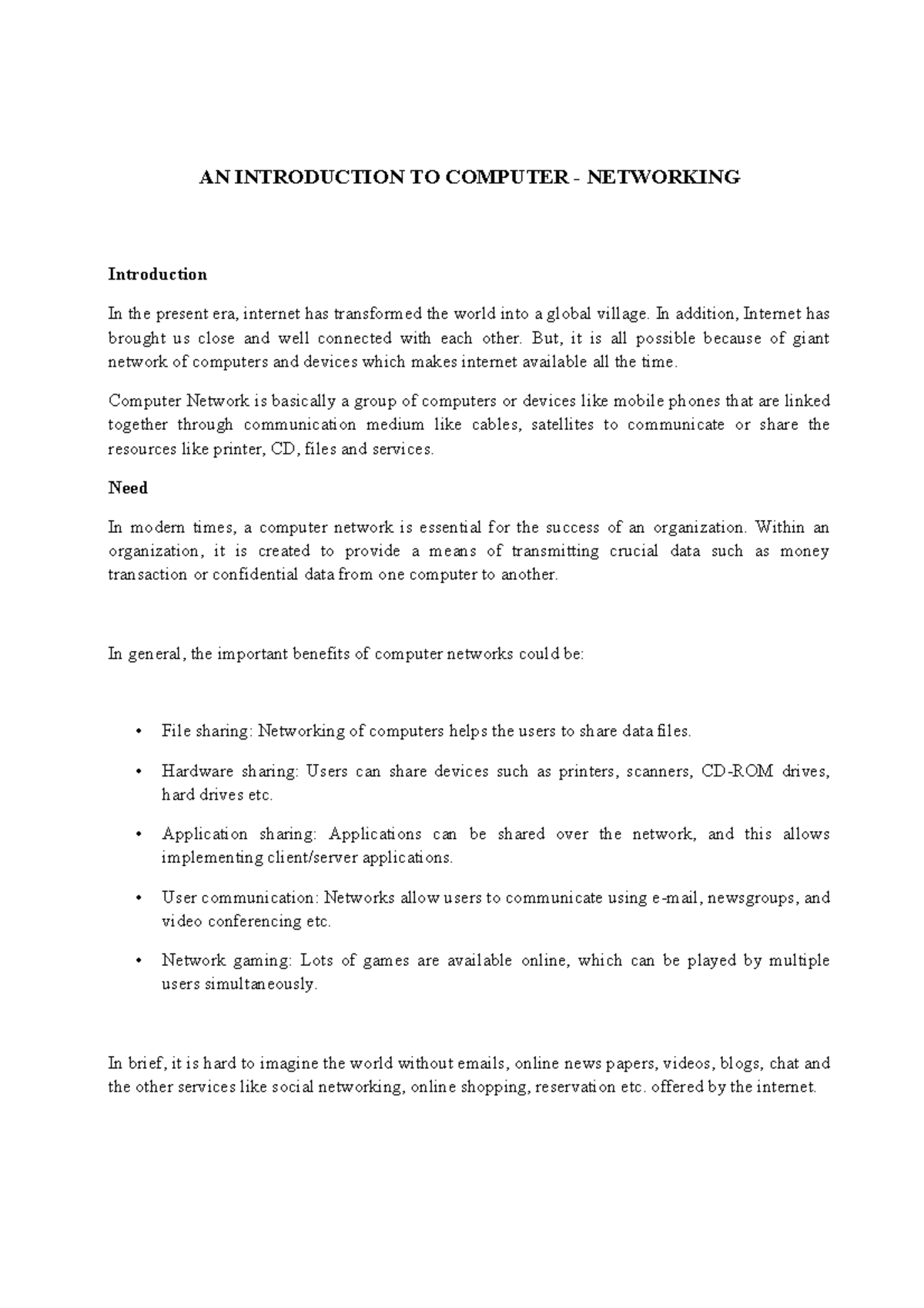 W5 L14-An Introduction to Computer - Networking - AN INTRODUCTION TO COMPUTER - NETWORKING - Studocu