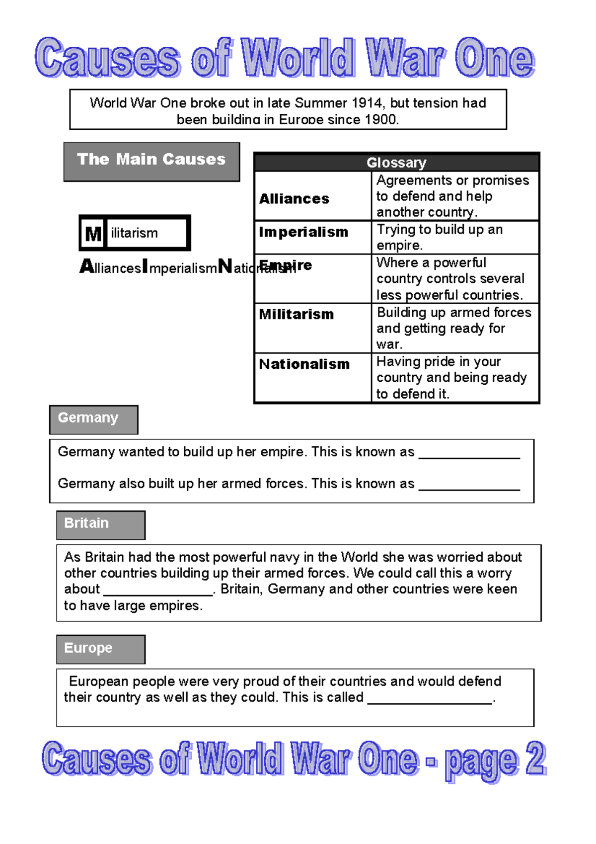 Causes ww1 - After reading the article answer the following questions ...