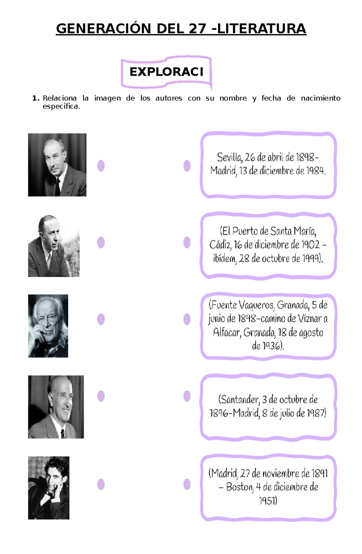 Guia-Generacion-Del-27- GENERACIÓN DEL 27 -LITERATURA 1. Relaciona la ...